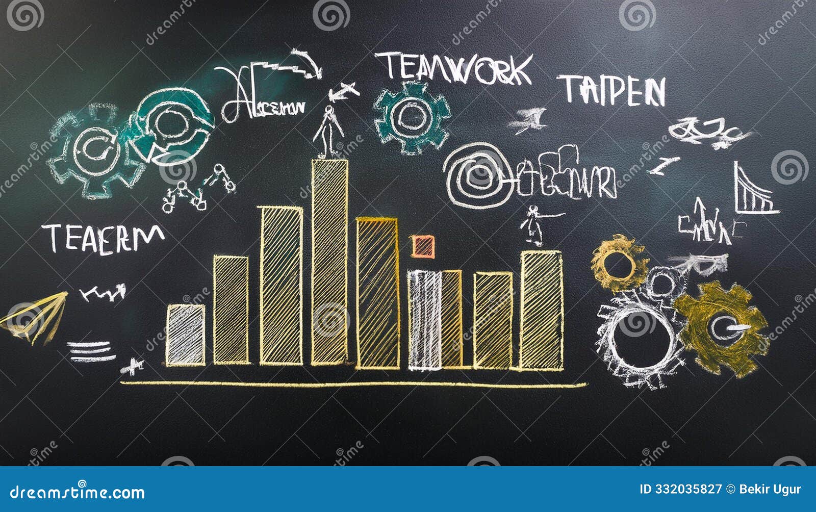 Teamwork Concept Chart with Business Elements Hand Drawn on Blackboard ...