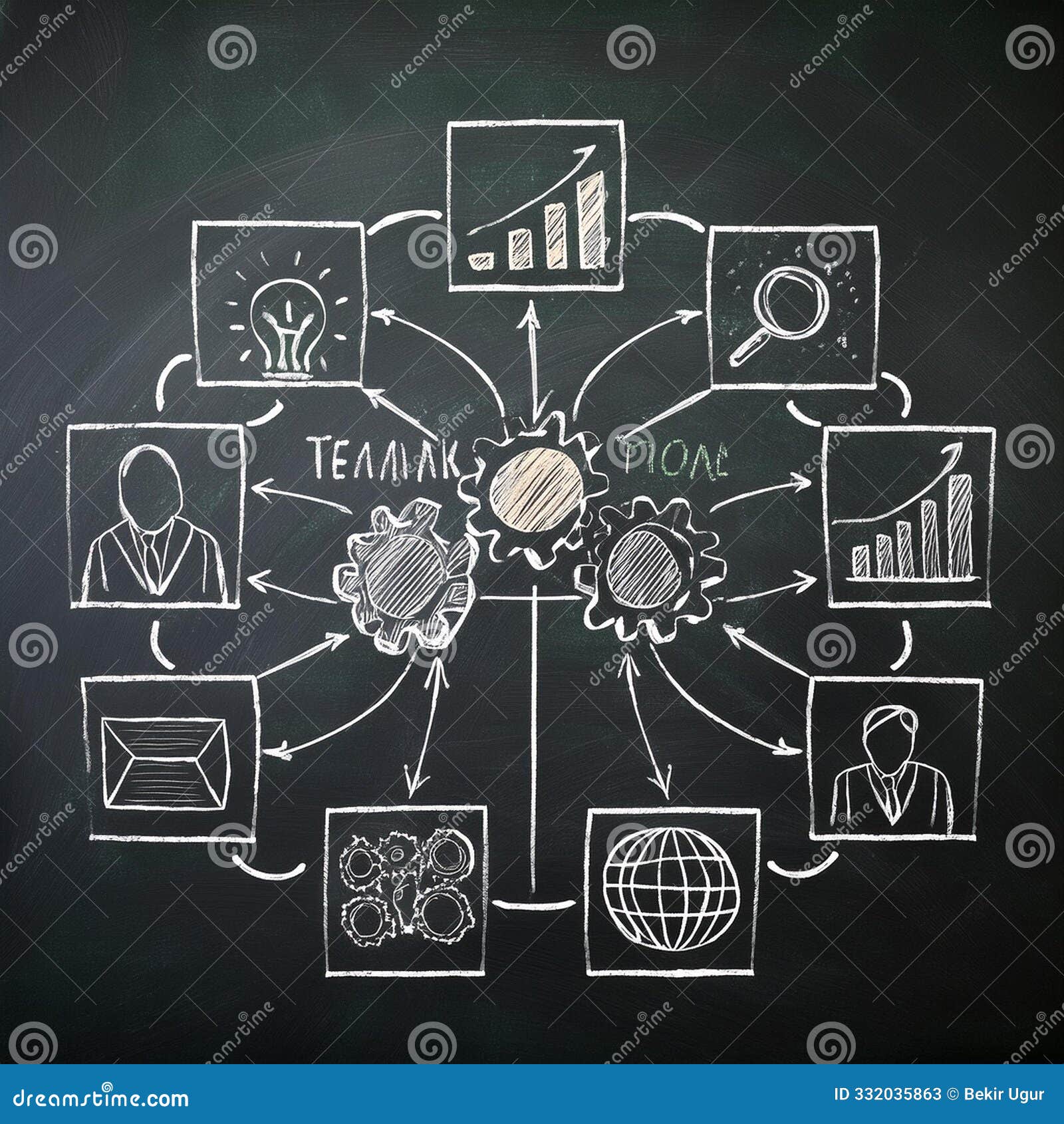 Teamwork Concept Chart with Business Elements Hand Drawn on Blackboard ... Teamwork Concept Chart with Business Elements Hand Drawn on Blackboard ...