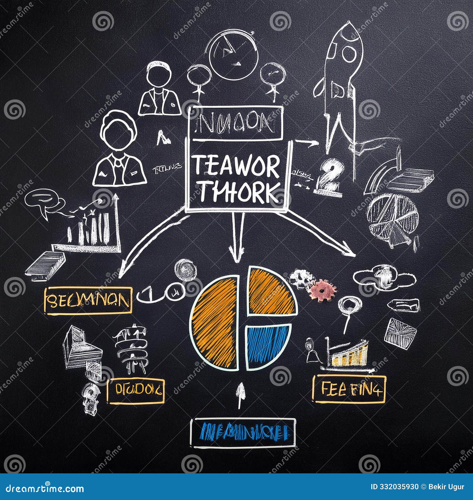 Teamwork Concept Chart with Business Elements Hand Drawn on Blackboard ... Teamwork Concept Chart with Business Elements Hand Drawn on Blackboard ...