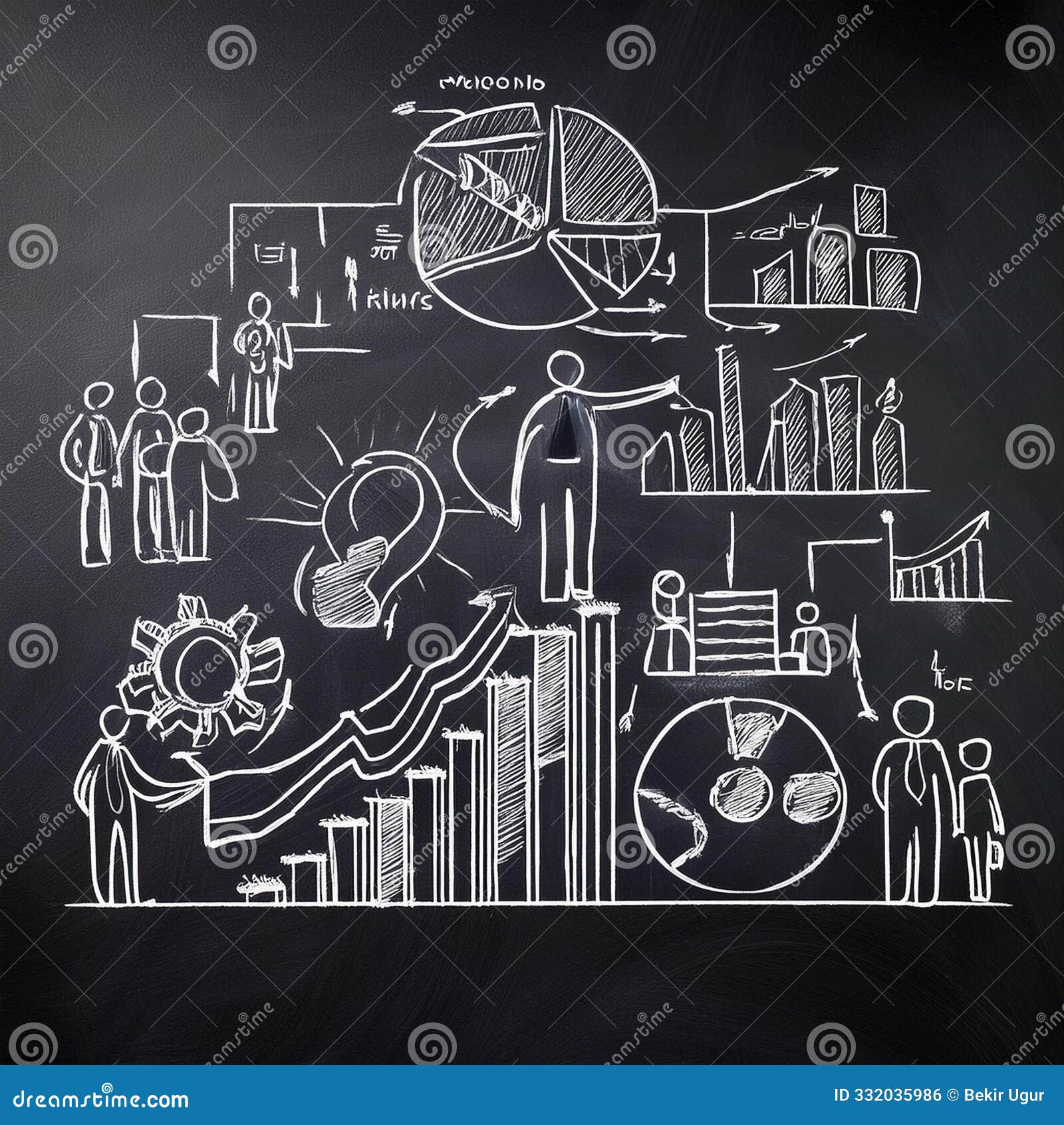 Teamwork Concept Chart with Business Elements Hand Drawn on Blackboard ...