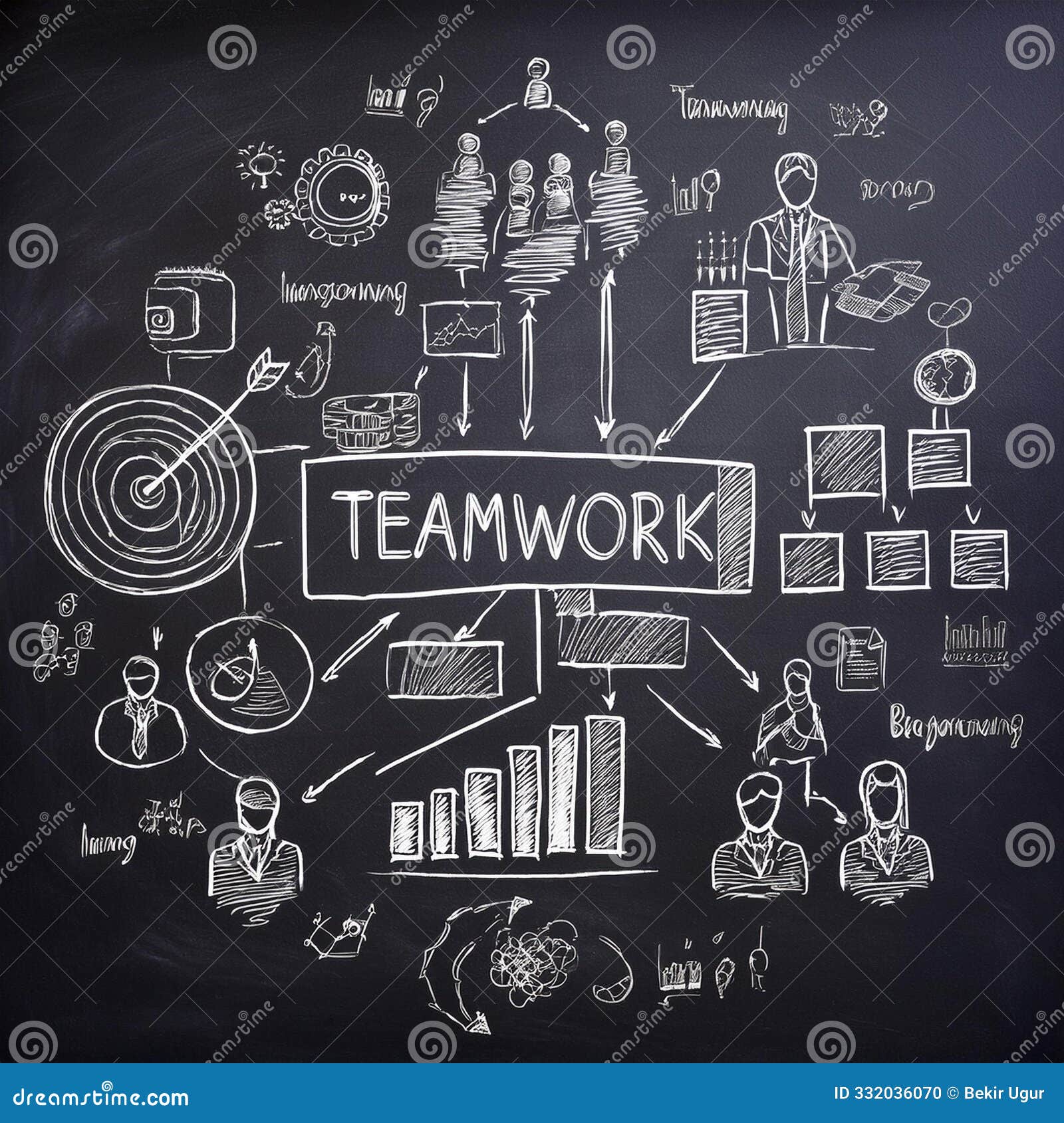 Teamwork Concept Chart with Business Elements Hand Drawn on Blackboard ... Teamwork Concept Chart with Business Elements Hand Drawn on Blackboard ...