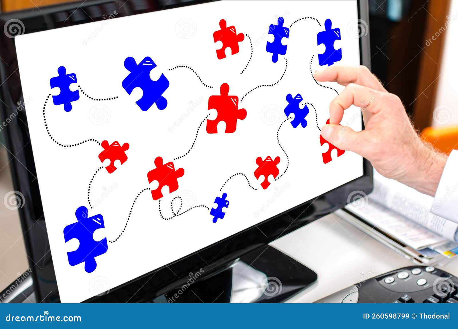 Teamwork Concept on a Computer Monitor Stock Image - Image of hand ...