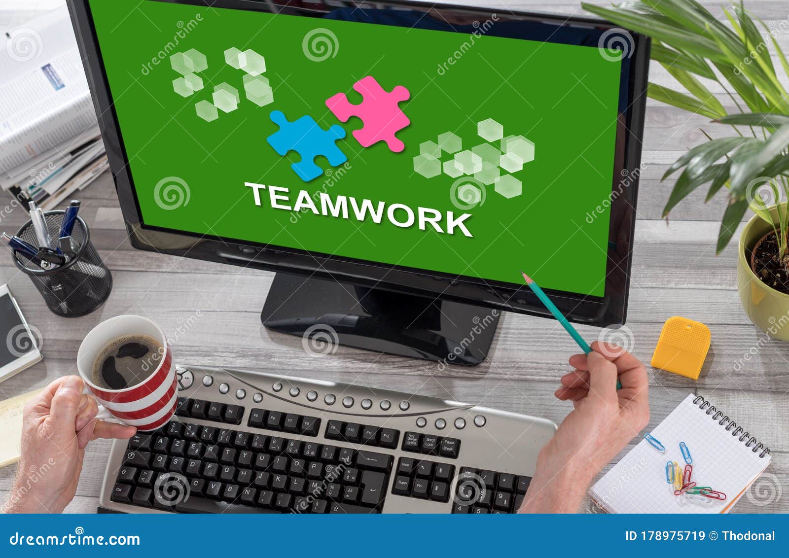 Teamwork Concept on a Computer Stock Image - Image of meeting, word ...