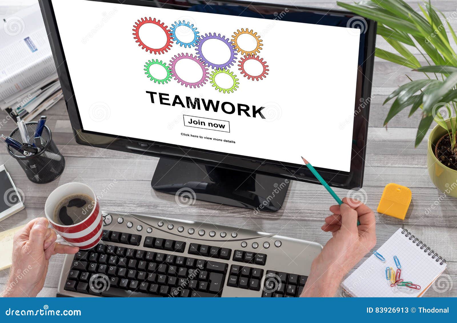 Teamwork Concept on a Computer Stock Image - Image of cogwheel, desk ...