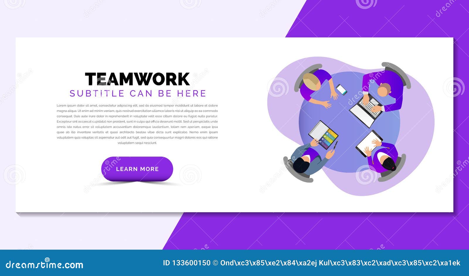 Teamwork Concept. Creative Template in Purple Style Stock Vector ...