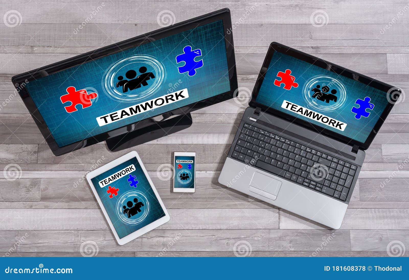 Teamwork Concept on Different Devices Stock Photo - Image of connect ...