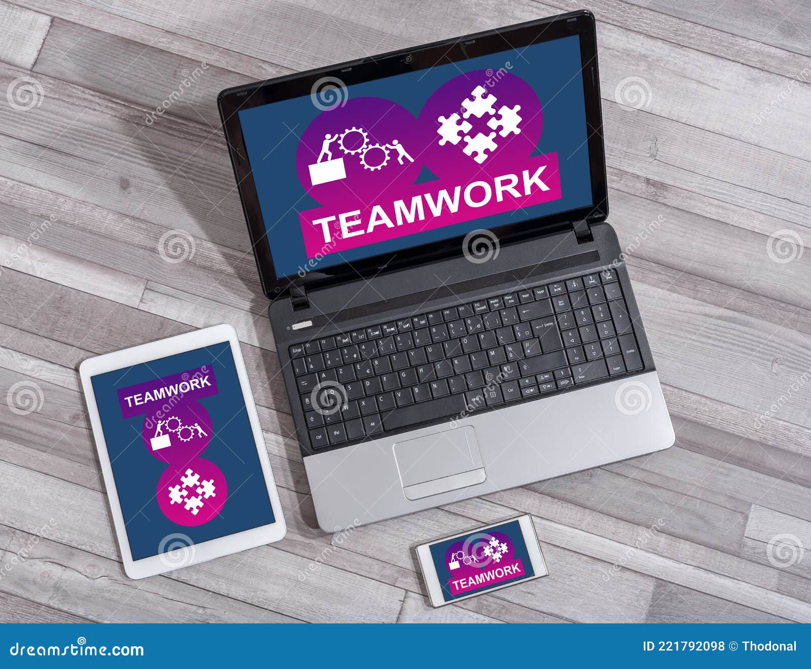 Teamwork Concept on Different Devices Stock Photo - Image of multi ...