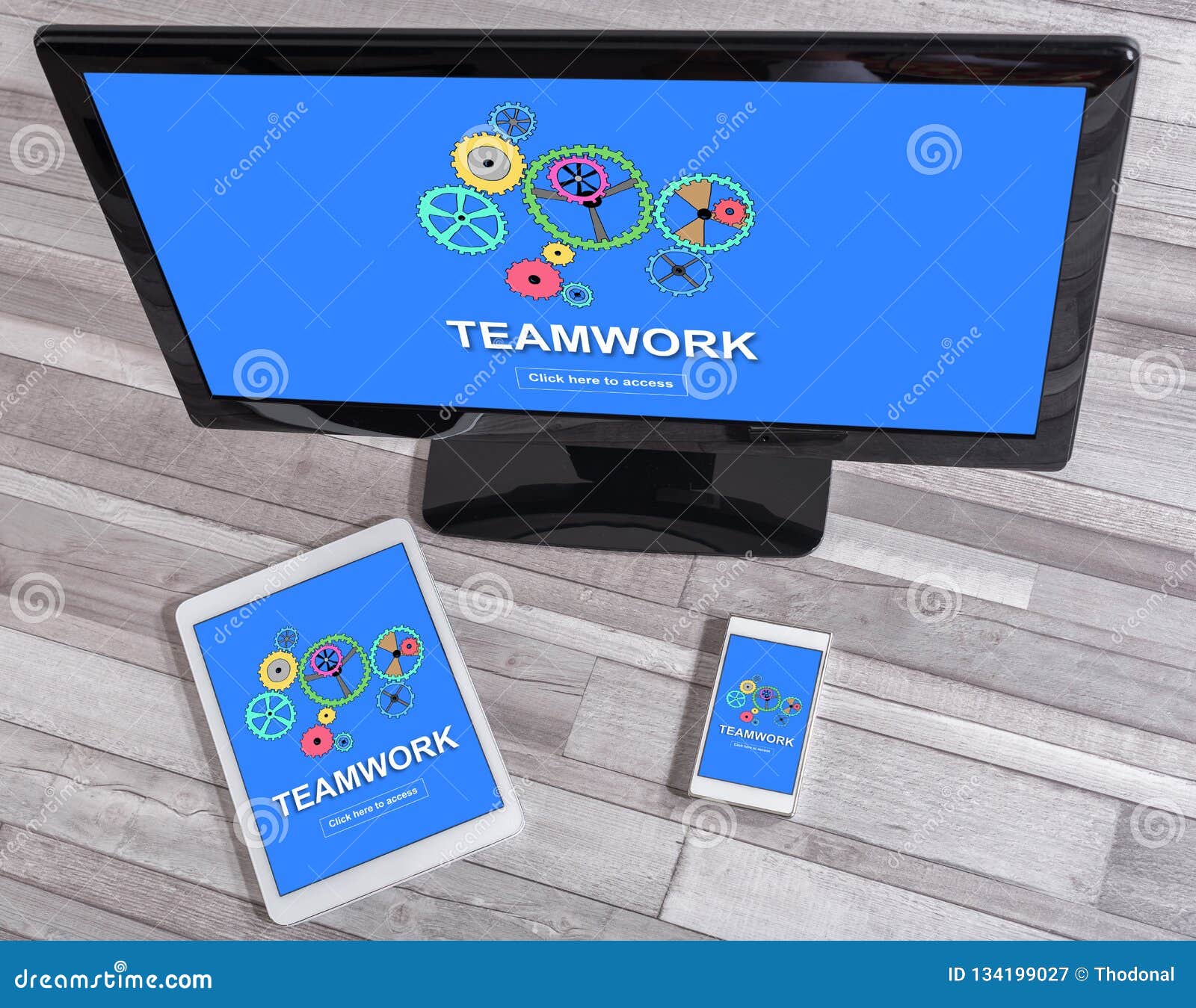 Teamwork Concept on Different Devices Stock Image - Image of technology ...