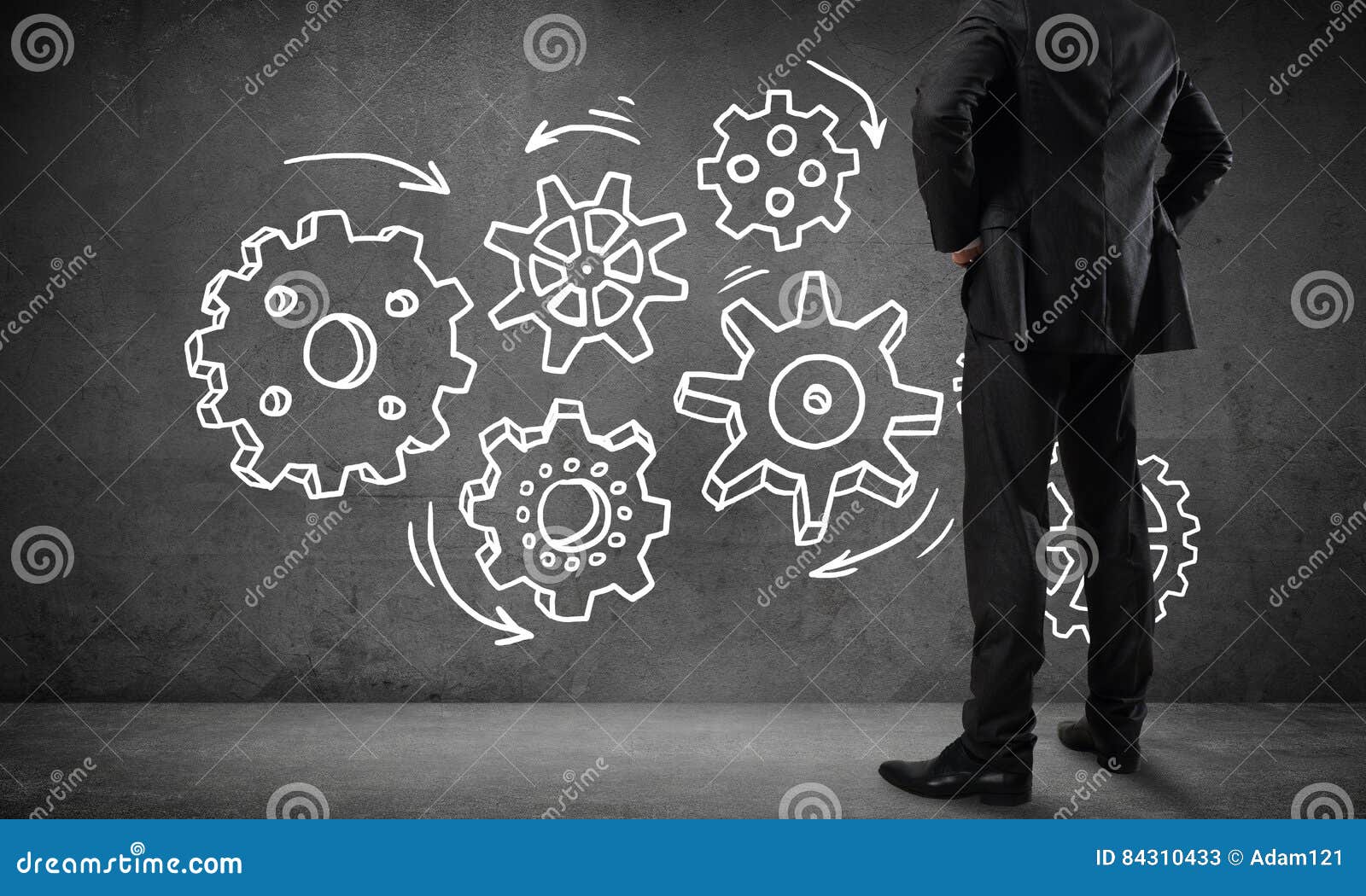 Teamwork Concept Drawn on Wall Stock Image - Image of machinery ...