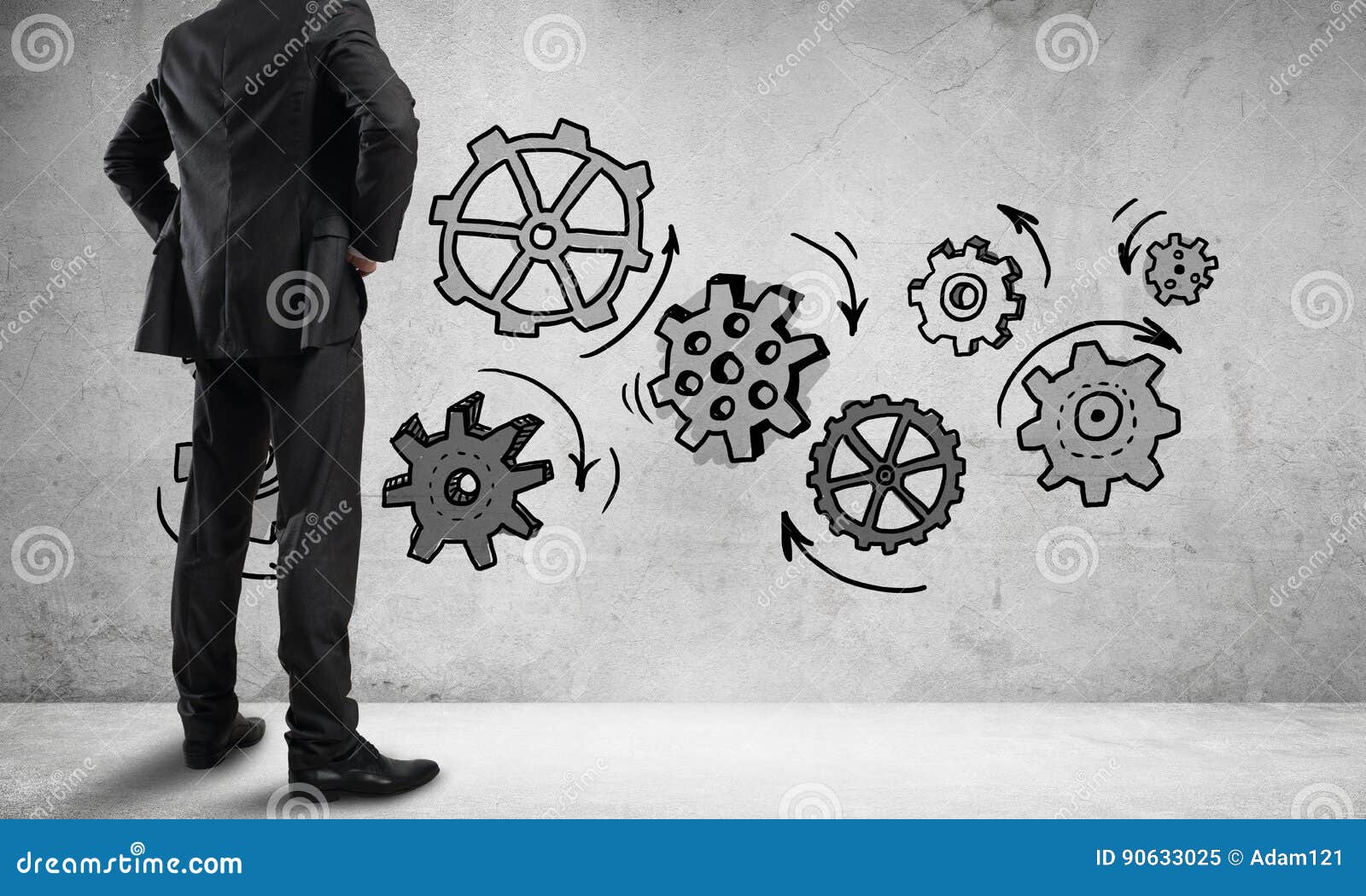 Teamwork Concept Drawn on Wall Stock Image - Image of cogwheel ...