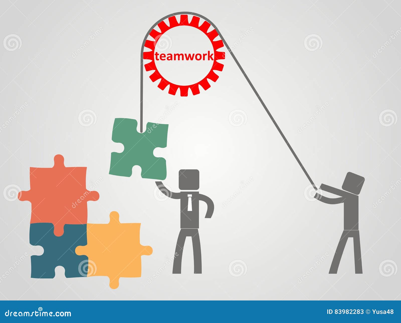 Teamwork Concept - an Employee Raises a Puzzles on a Rope Stock Vector ...