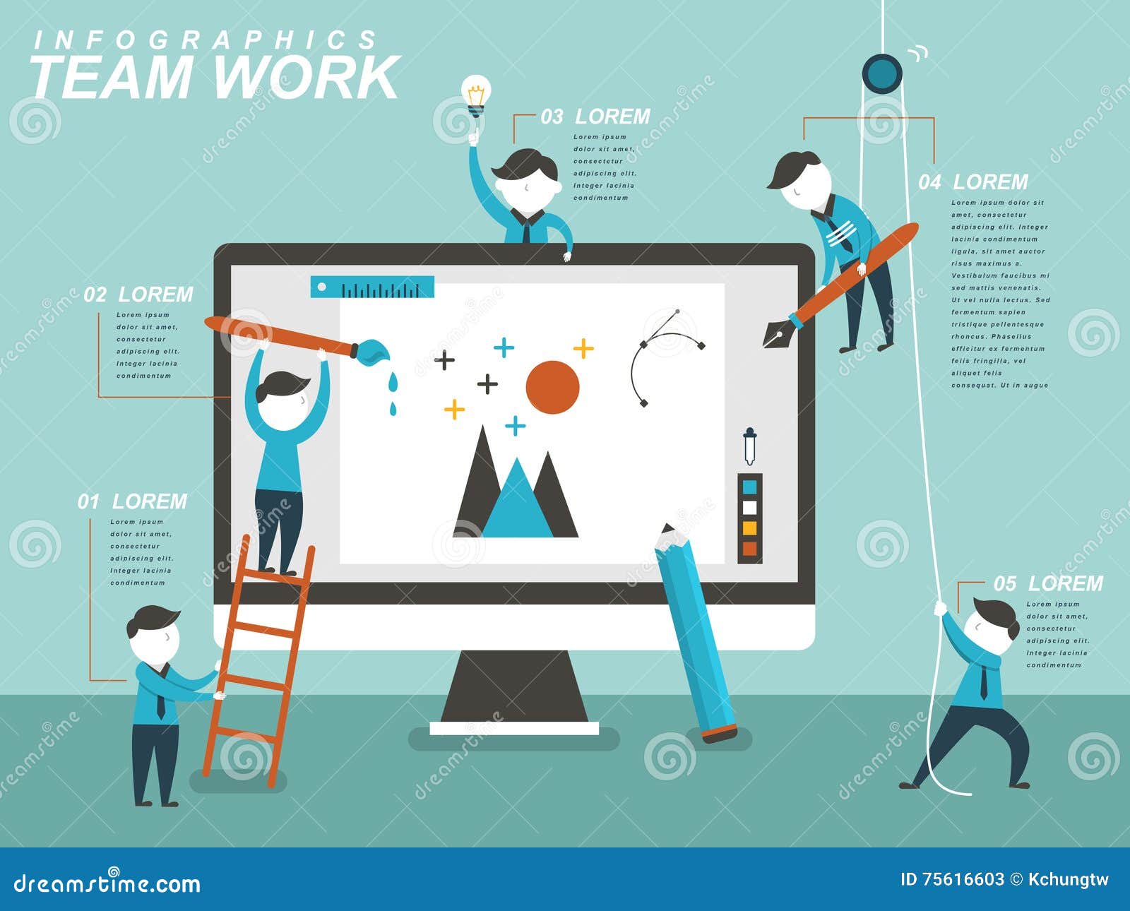 Teamwork Concept Flat Design Stock Illustration - Illustration of ...