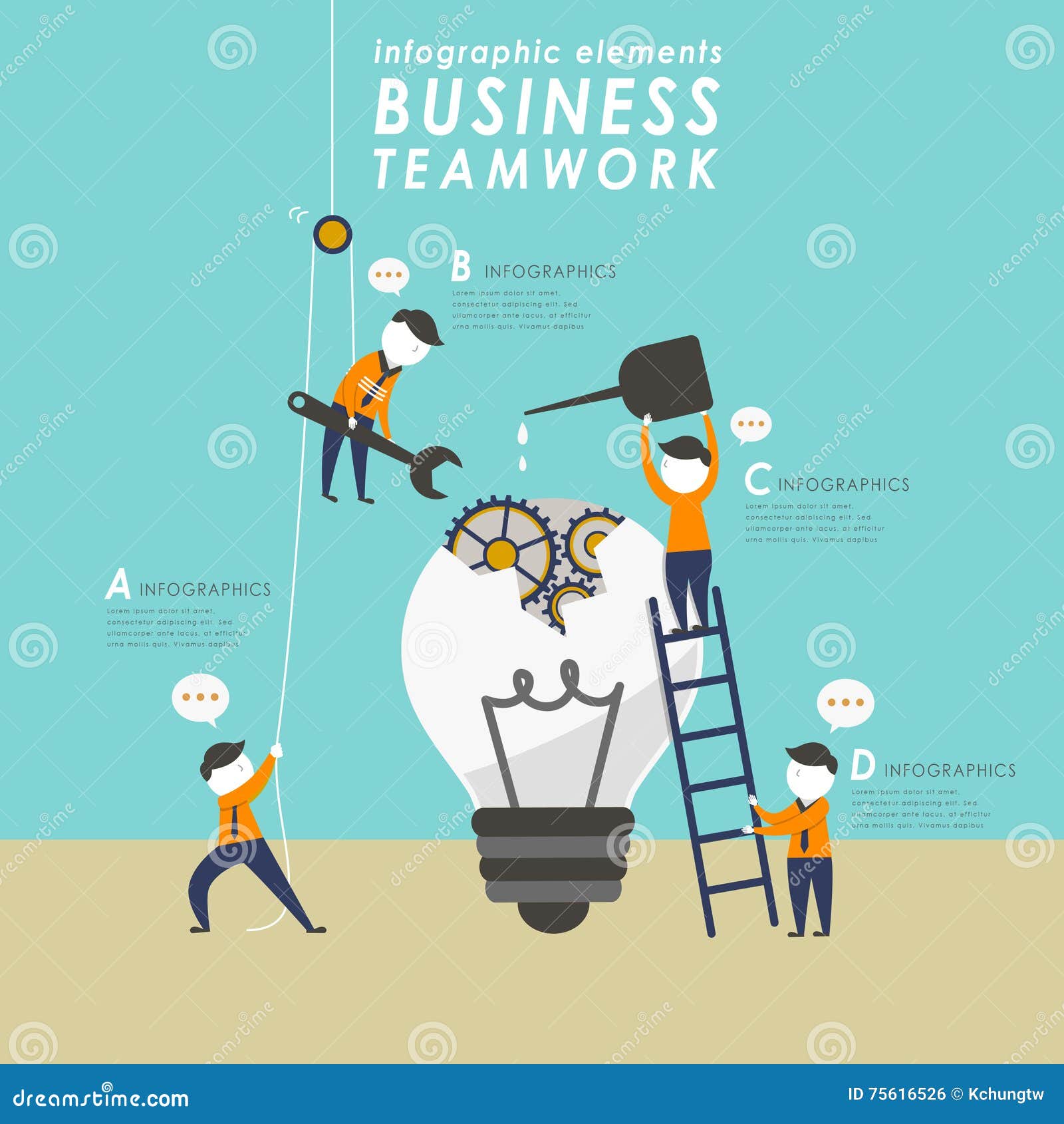 Teamwork Concept Flat Design Stock Illustration - Illustration of graph ...