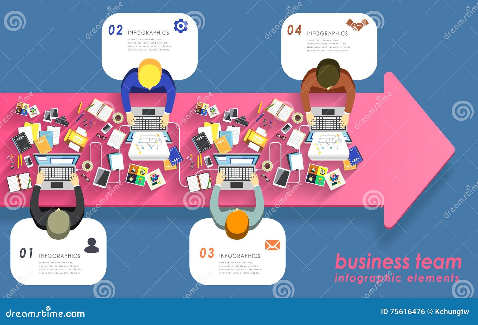 Teamwork Concept Flat Design Stock Illustration - Illustration of ...