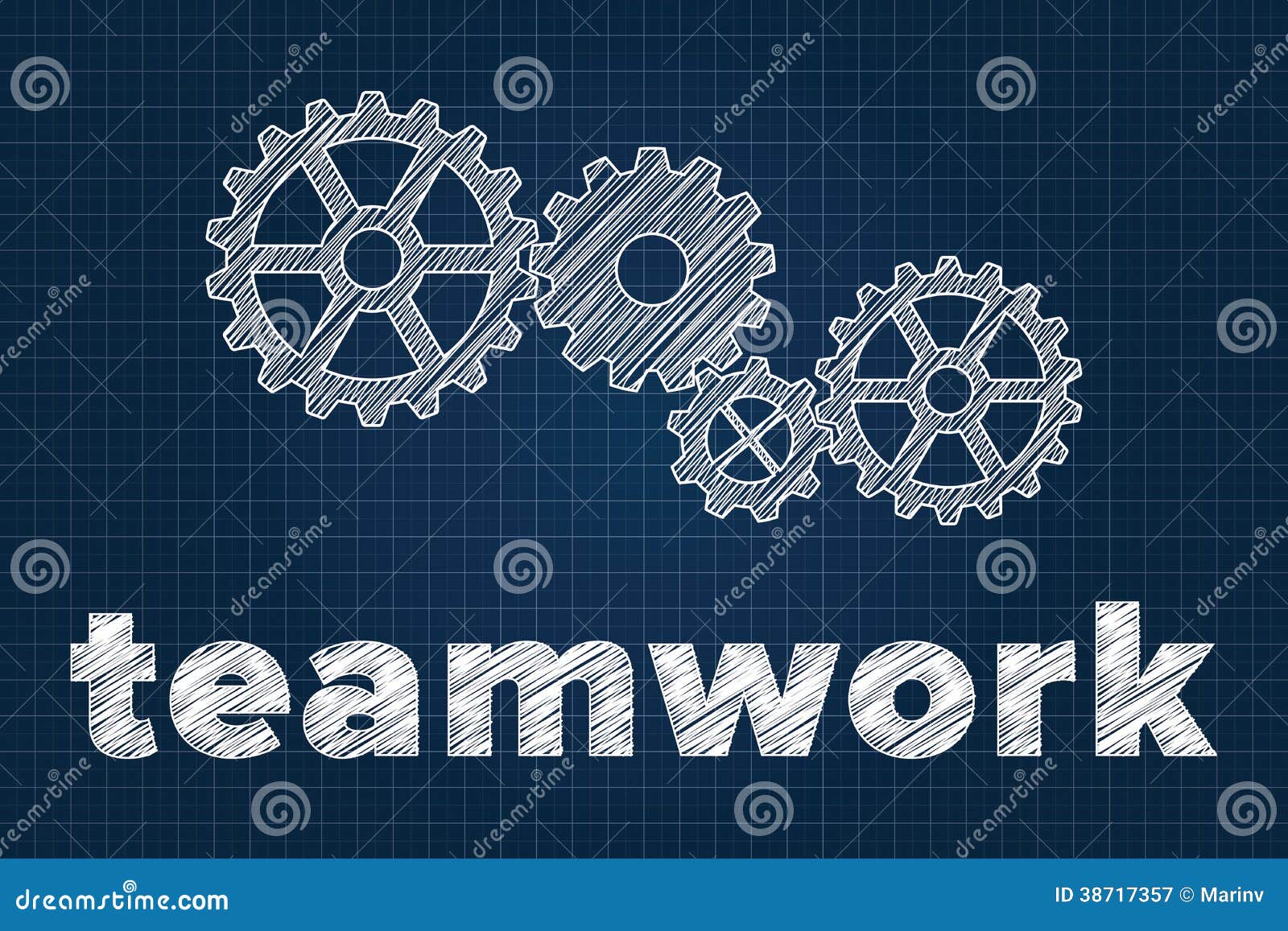 Teamwork Concept with Gears on Blueprint Stock Vector - Illustration of ...