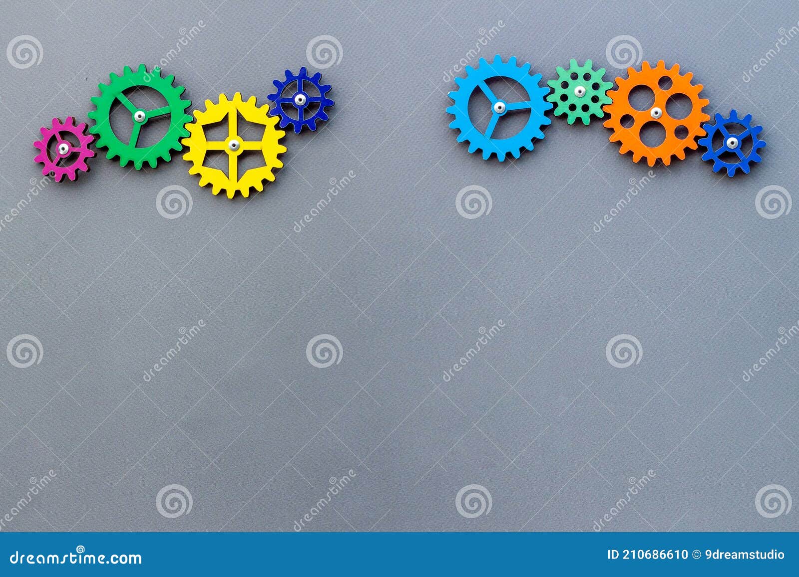 Teamwork Concept. Gears Connect in Working Mechanism, Overhead View ...