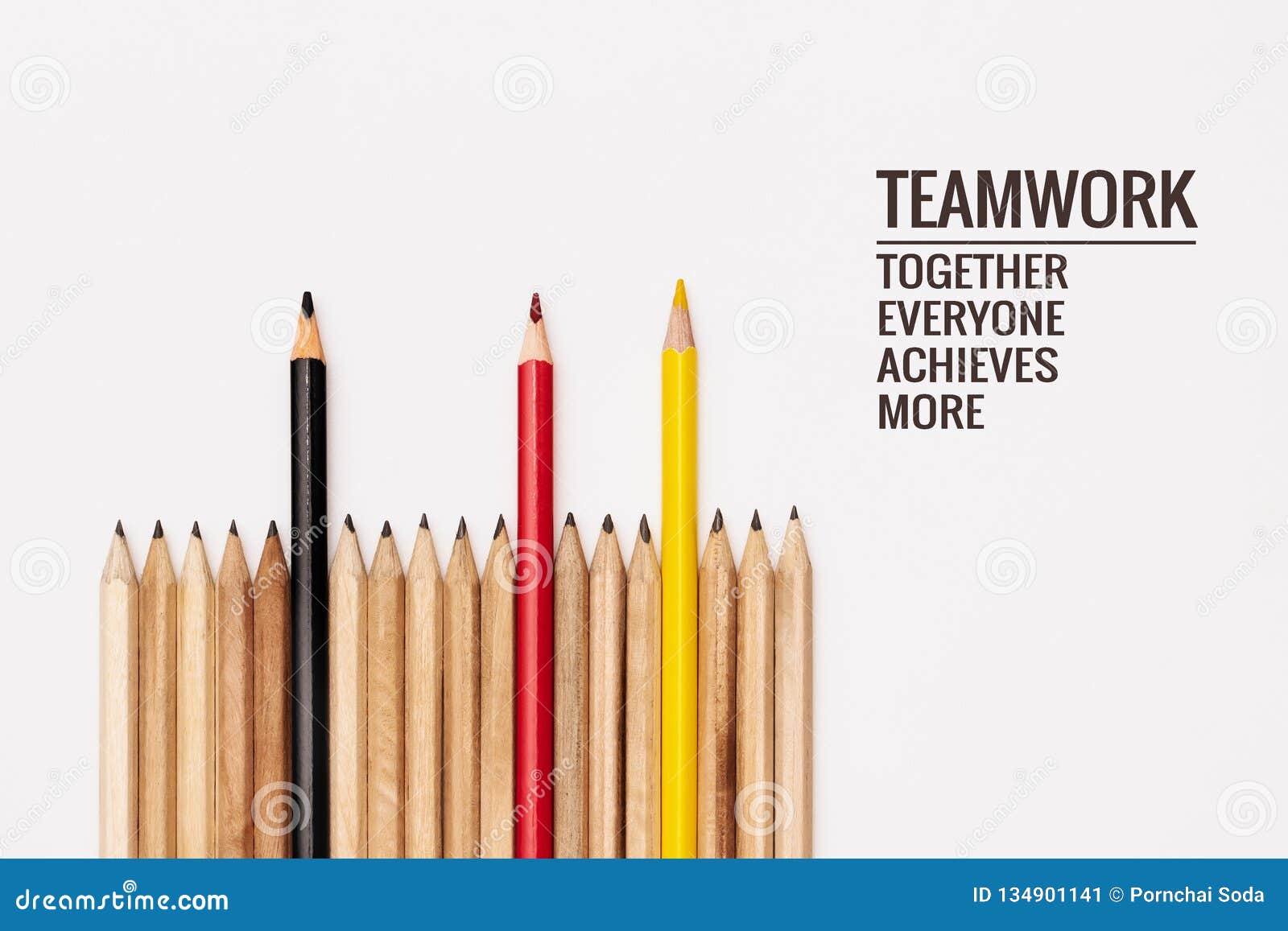Teamwork Concept. Group of Pencil on White Background with Word ...