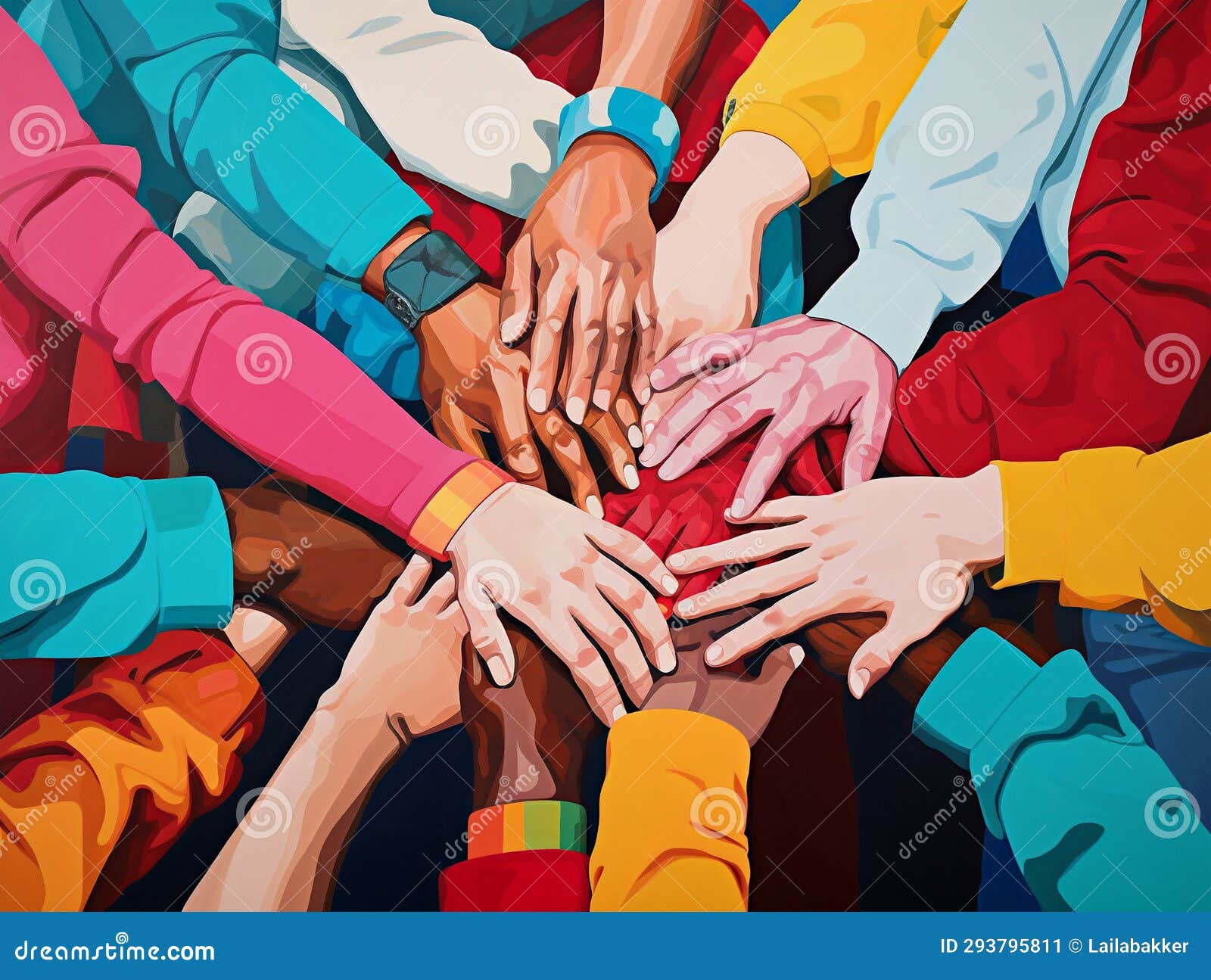 Teamwork Concept. Group of People Hands Together Stock Illustration ...