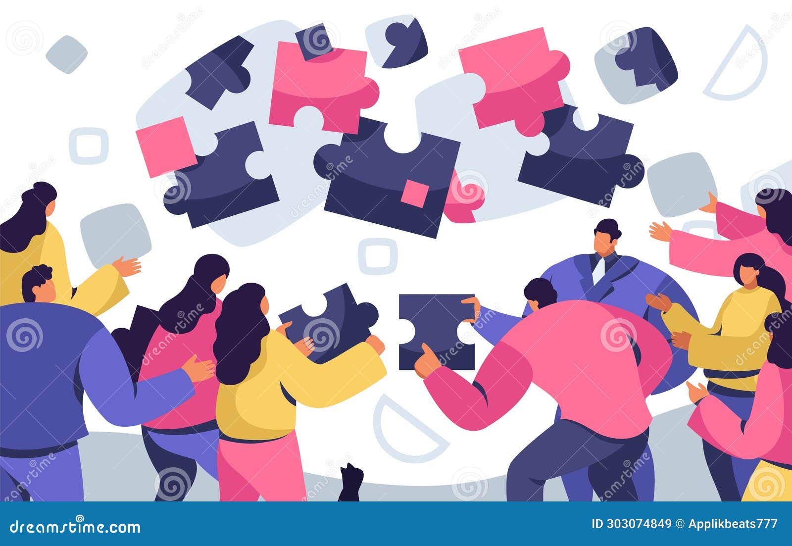 Teamwork Concept. Horizontal Abstract Group Characters Solving Problem ...