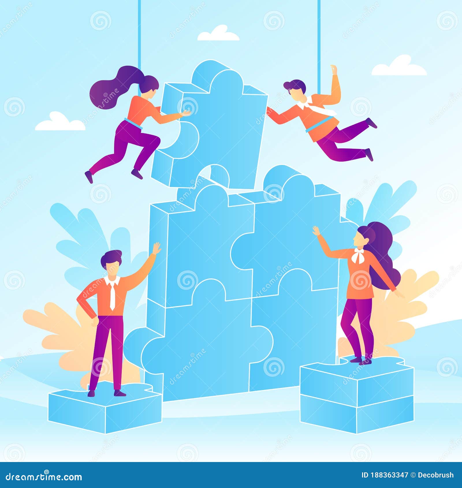 Teamwork Concept with Jigsaw Puzzle Elements in a Flat Design. Business ...