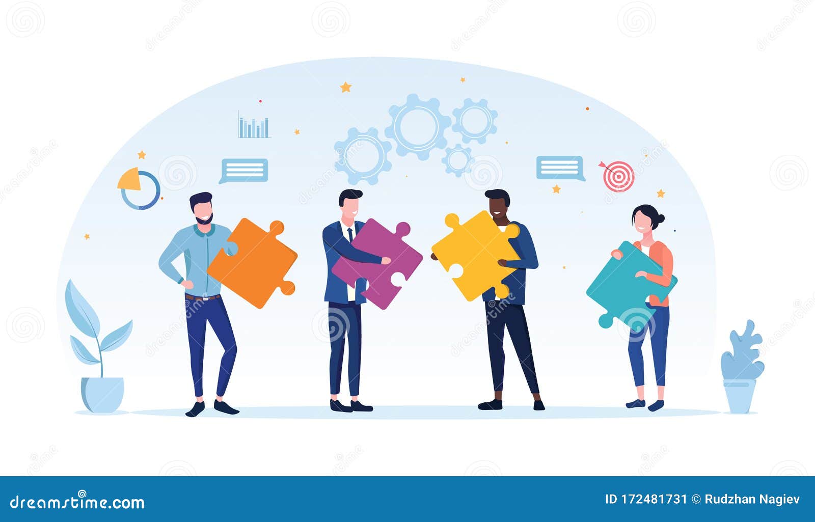 Teamwork Concept with Jigsaw Puzzle Pieces Stock Vector - Illustration ...