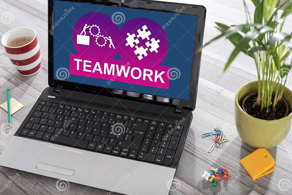 Teamwork Concept on a Laptop Stock Image - Image of teamwork, connect ...