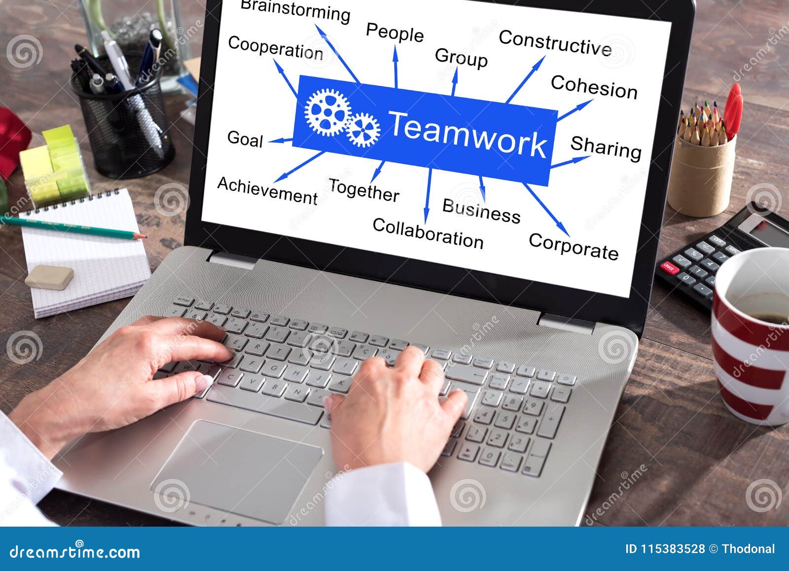 Teamwork Concept on a Laptop Screen Stock Photo - Image of laptop, word ...