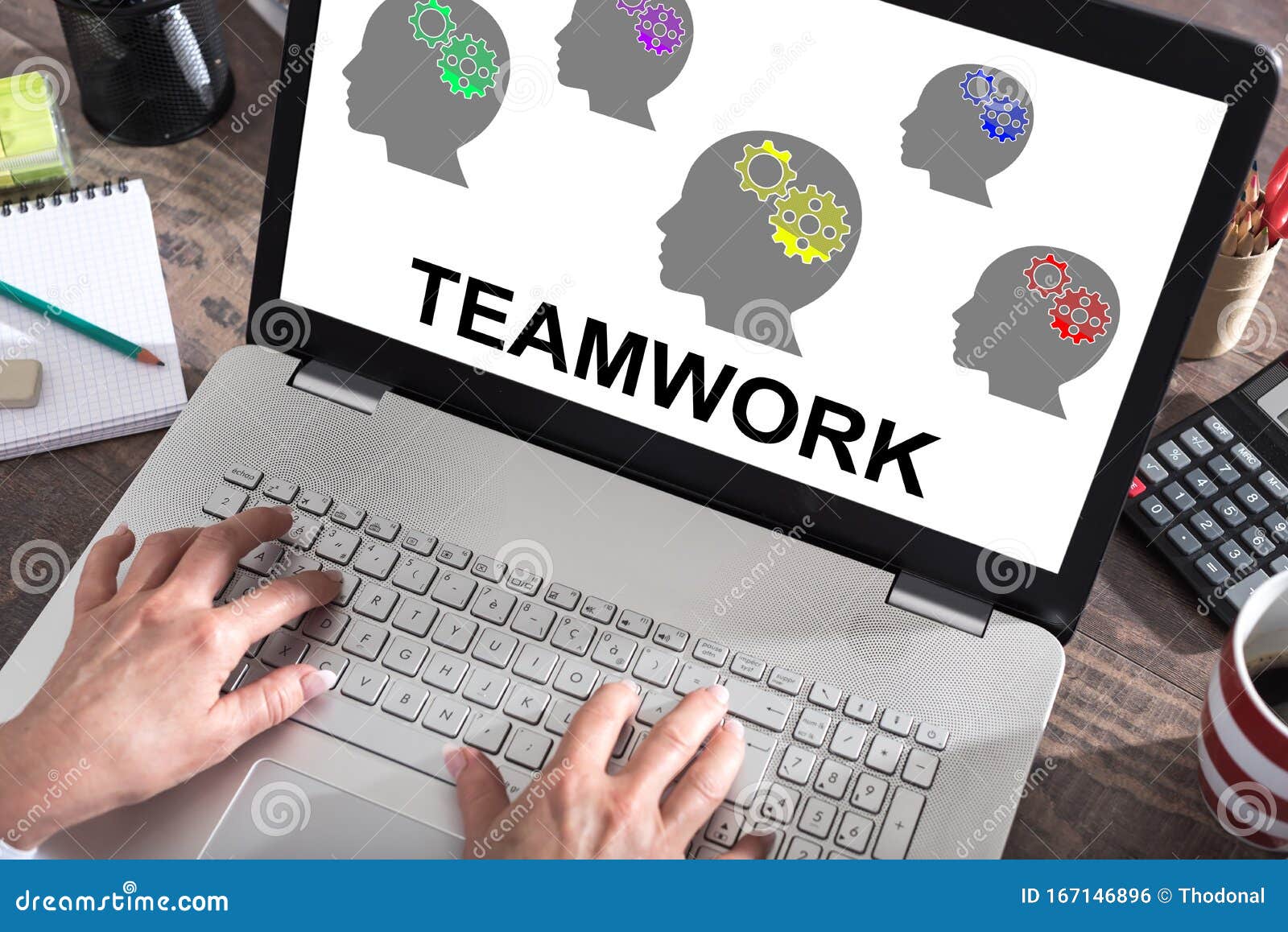 Teamwork Concept on a Laptop Screen Stock Photo - Image of laptop ...