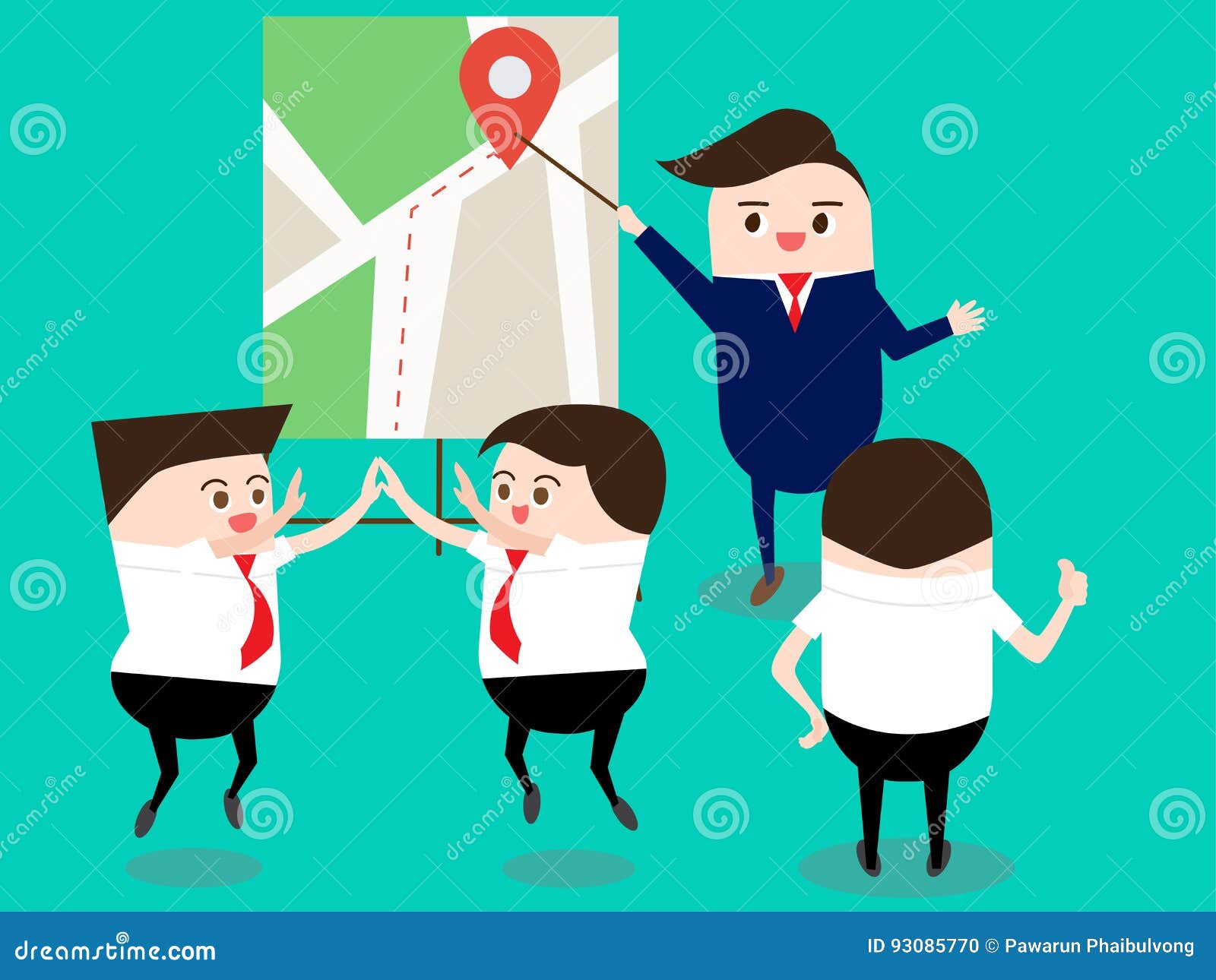 Teamwork Concept: Leader With Map Explaining Route Best And Plan ...