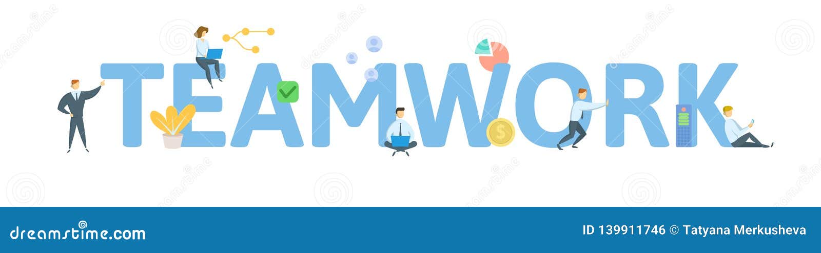 TEAMWORK. Concept with People, Letters and Icons. Flat Vector ...