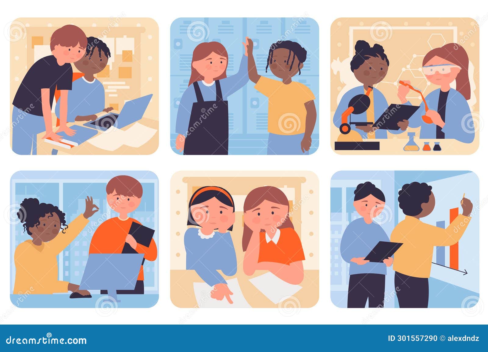Teamwork Concept with People Situation Set in Flat Web Design. Vector Illustrations. Stock ...