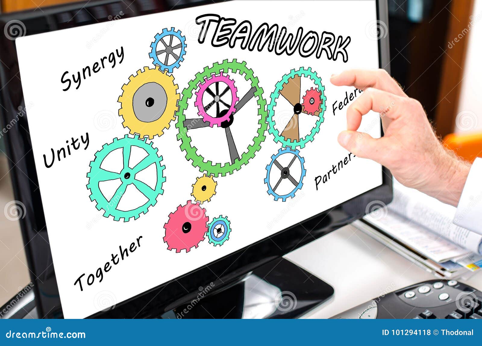 Teamwork Concept on a Computer Monitor Stock Photo - Image of business ...