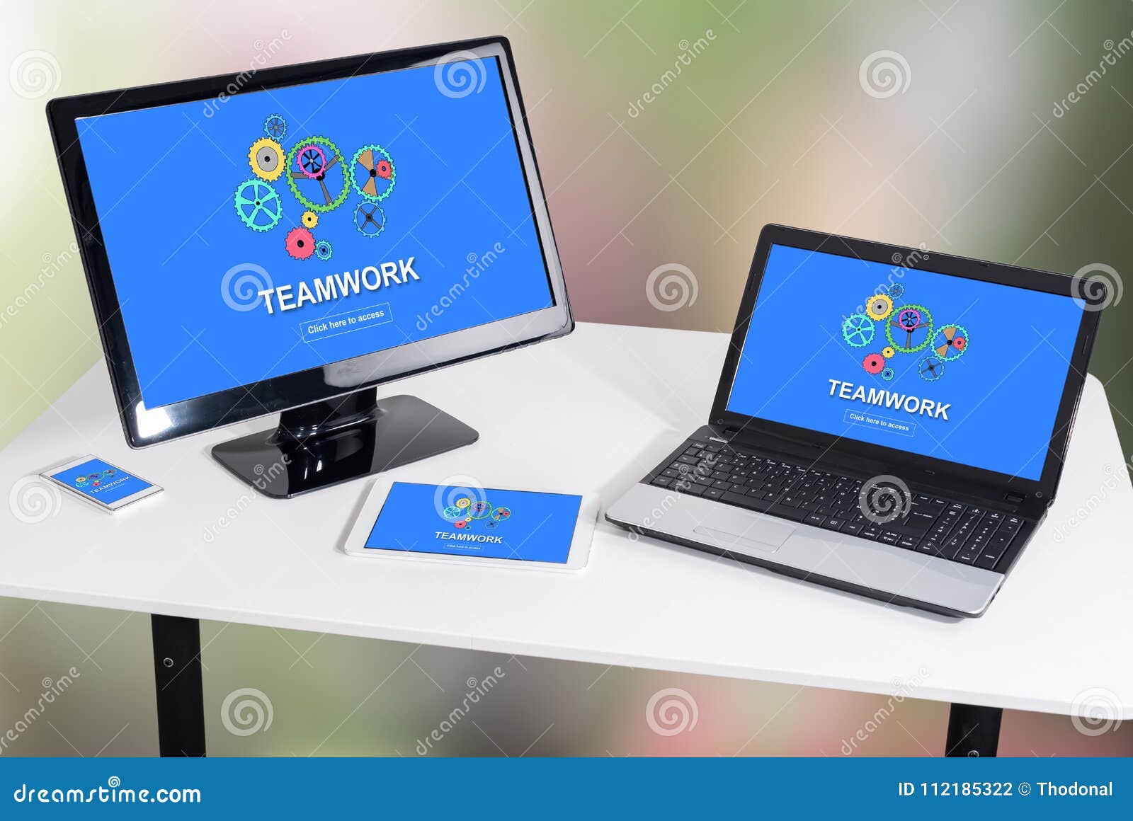 Teamwork Concept on Different Devices Stock Photo - Image of connection ...