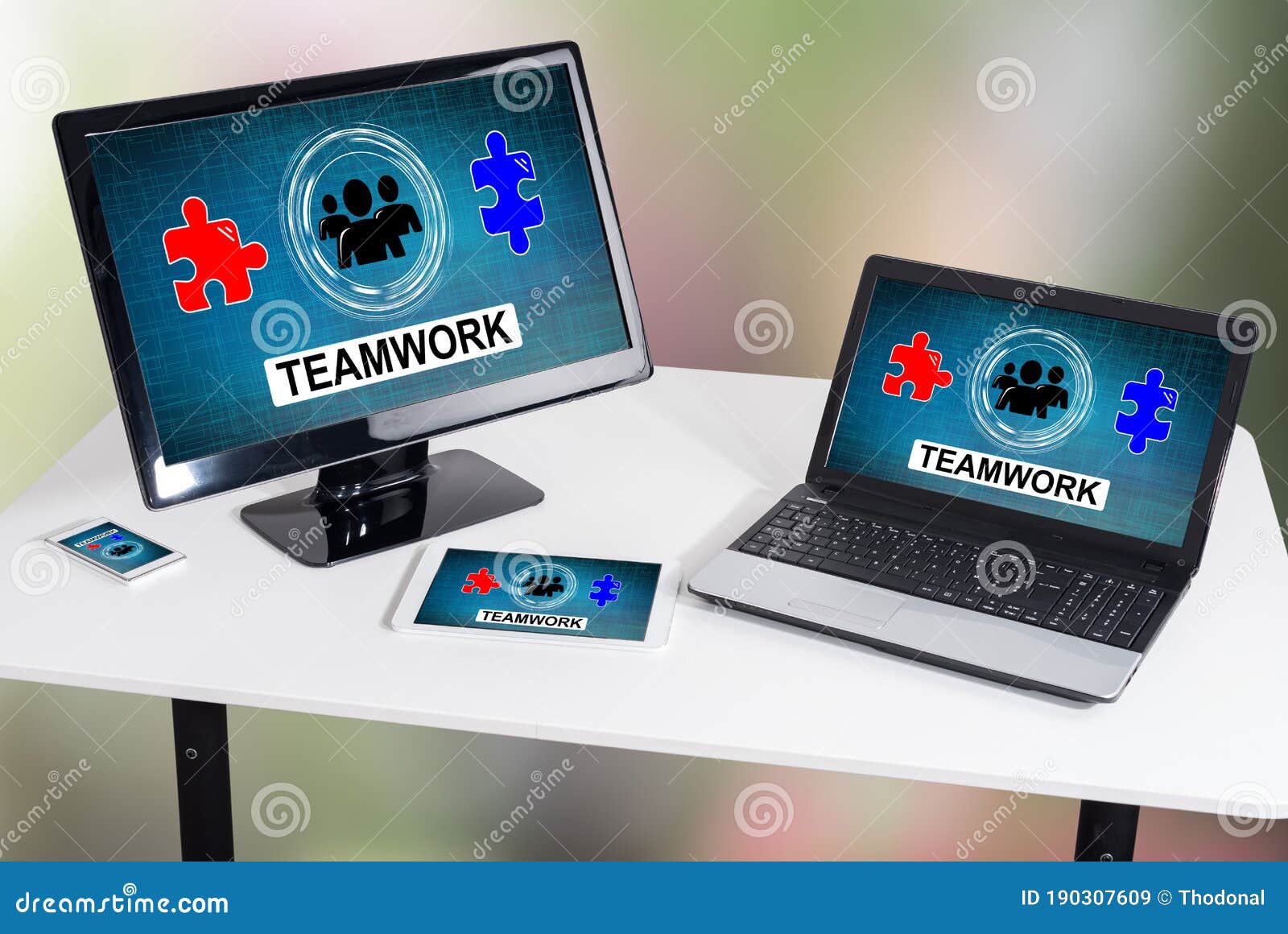 Teamwork Concept on Different Devices Stock Image - Image of concept ...