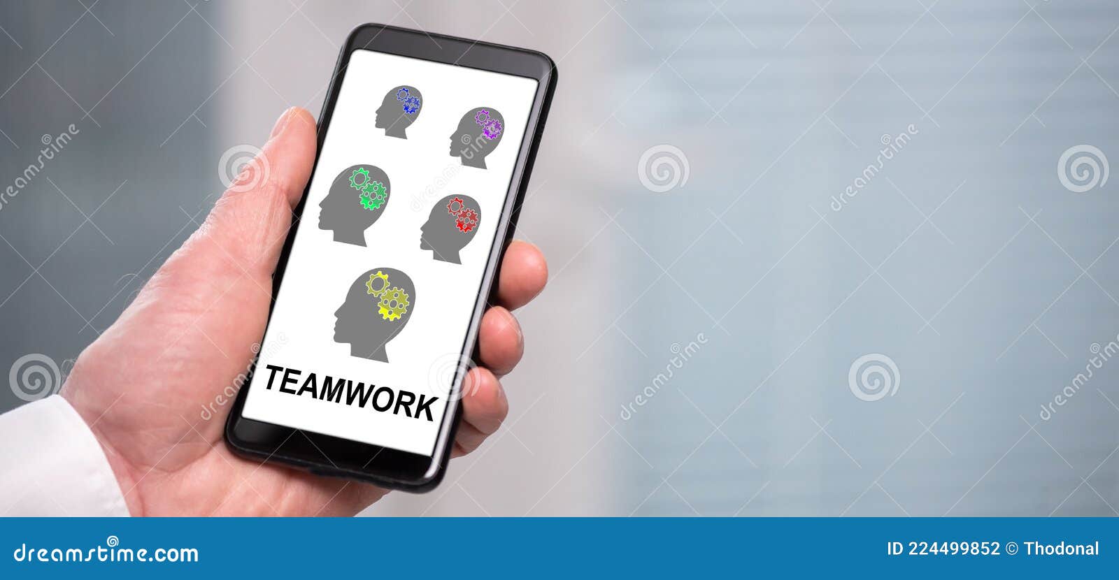Teamwork Concept on a Smartphone Stock Photo - Image of together, hand ...
