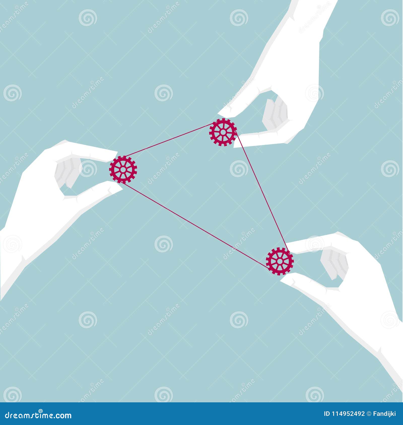 Teamwork Concept, Three Hands Holding Gears. Stock Vector ...