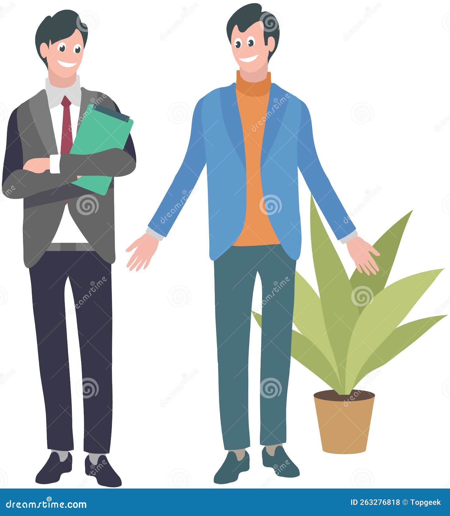 Teamwork Concept with Two Men Solving Tasks Together, Standing and ...