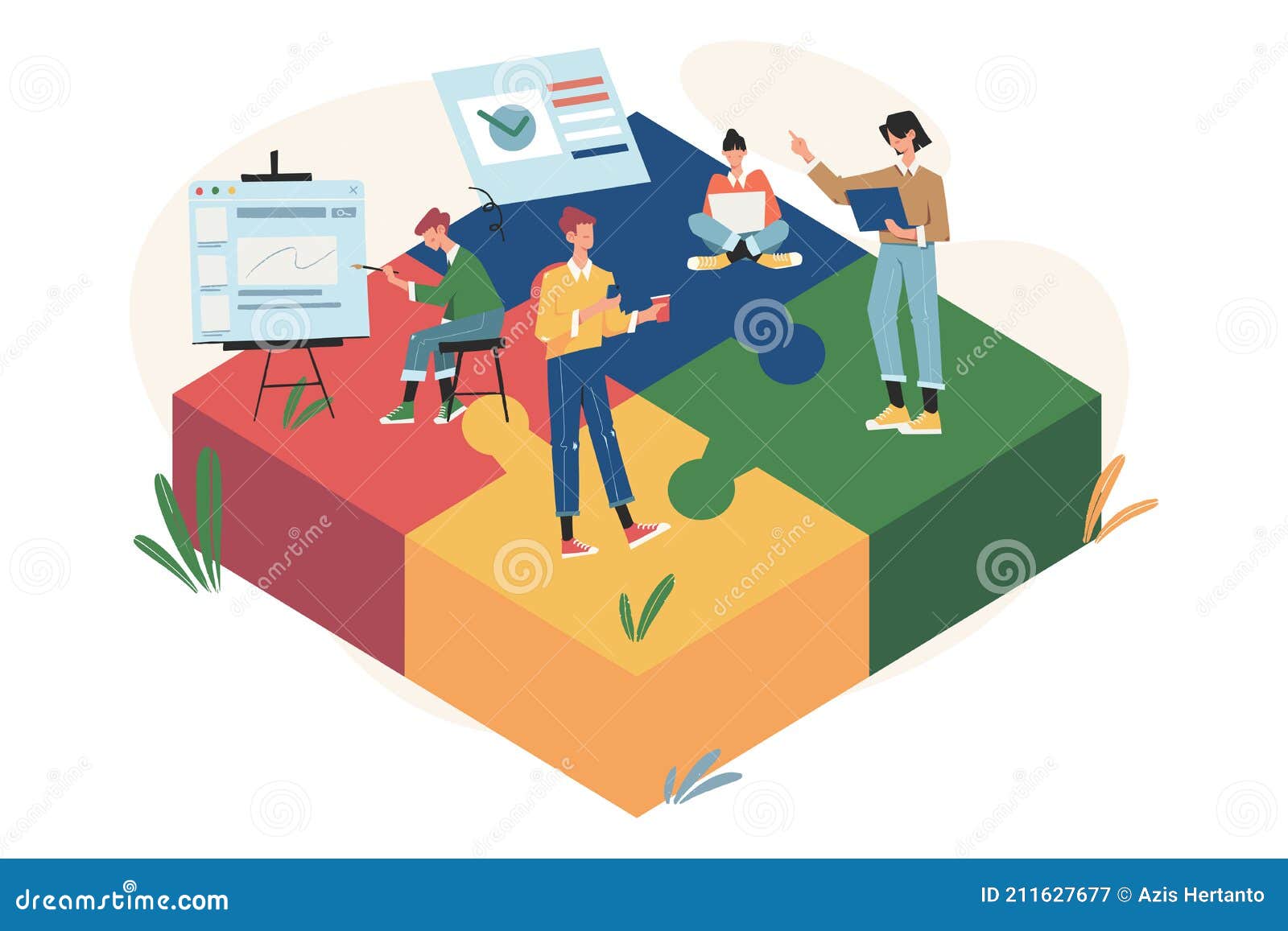 Teamwork Connecting Puzzle Elements Stock Vector - Illustration of ...