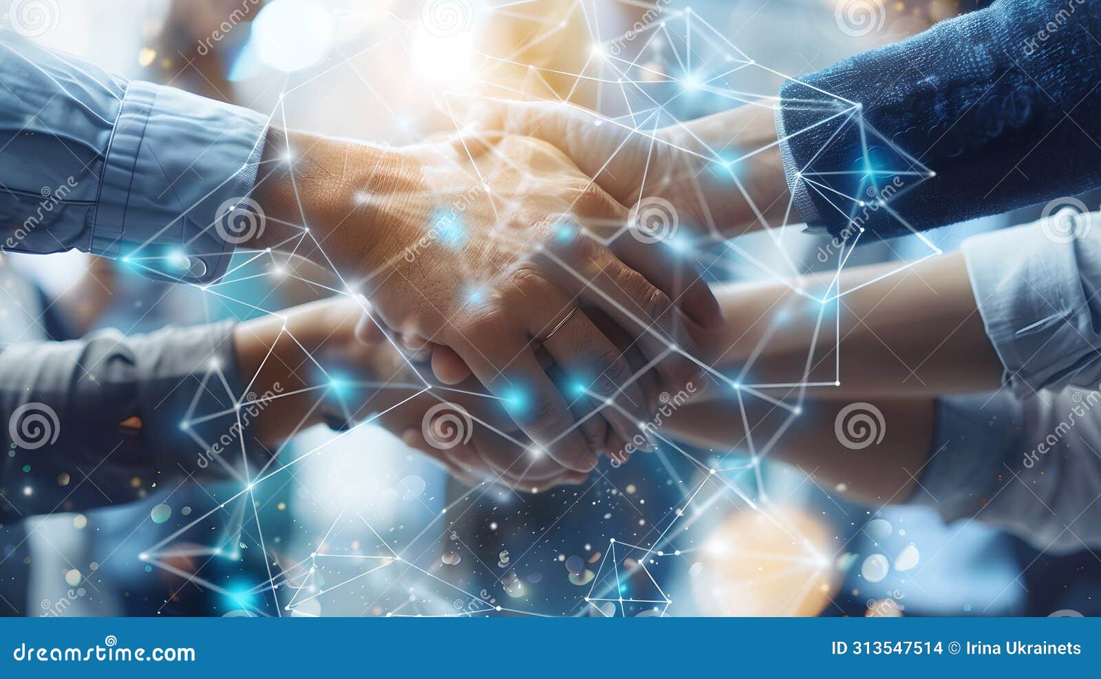 Teamwork and Connectivity Concept. Hands Coming Together with Digital ...