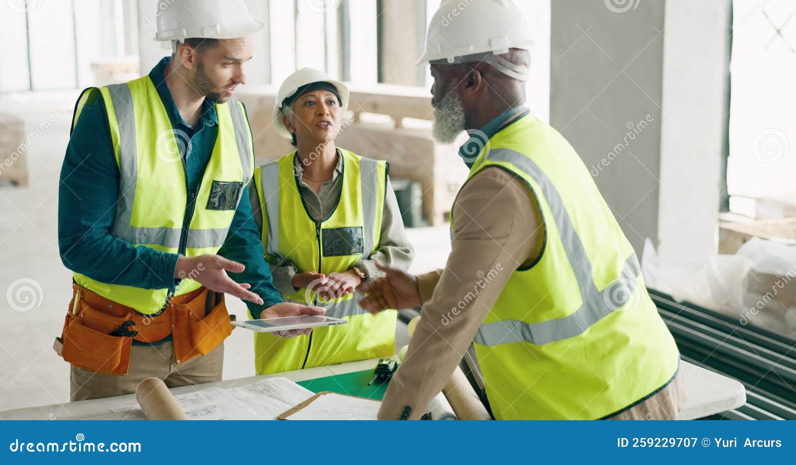 Teamwork on Construction Building, People in Conversation.with Digital ...