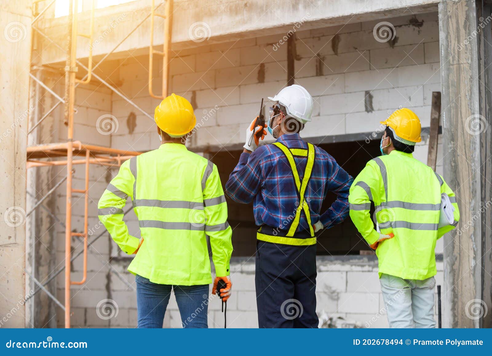 Teamwork Construction Worker Control in the House Structure at ...