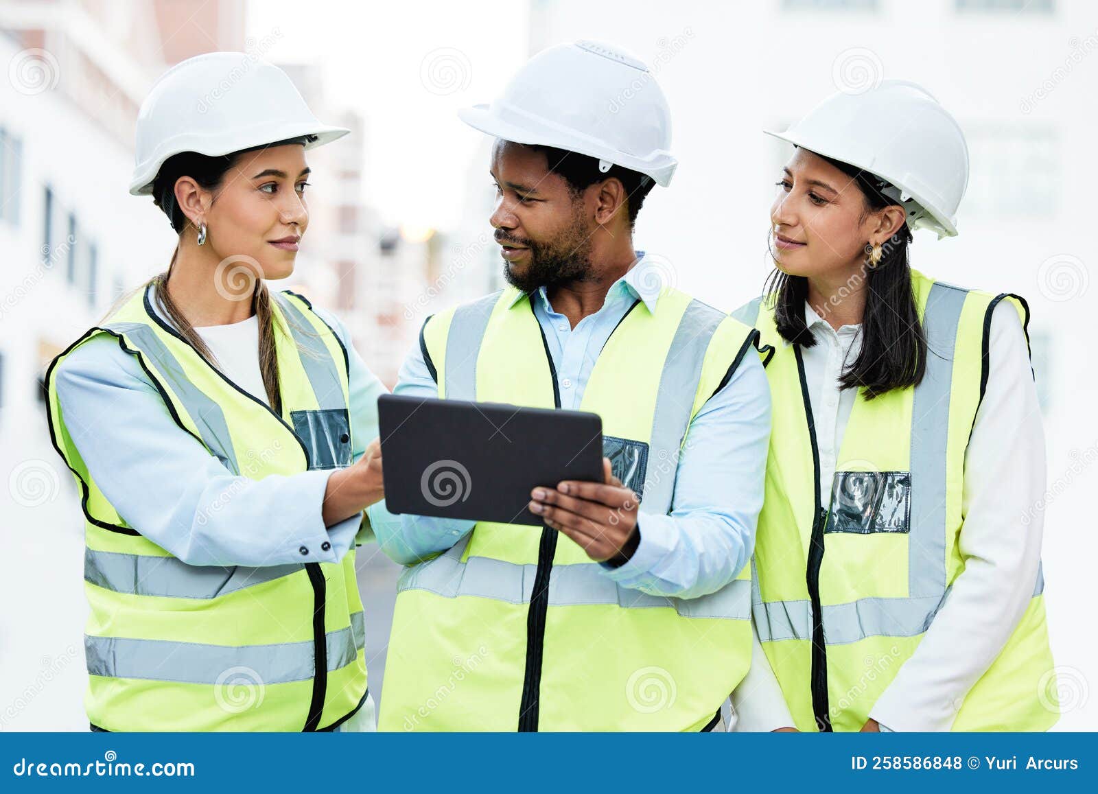 Teamwork, Construction Workers and Digital Tablet by Team Collaboration ...