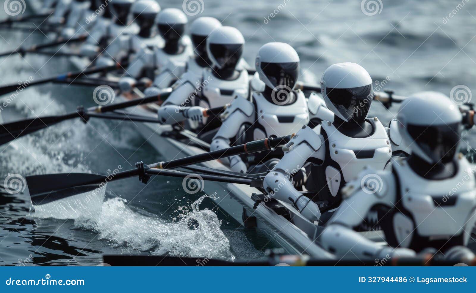 The Teamwork and Coordination Involved in a Robot Rowing Team Stock ...