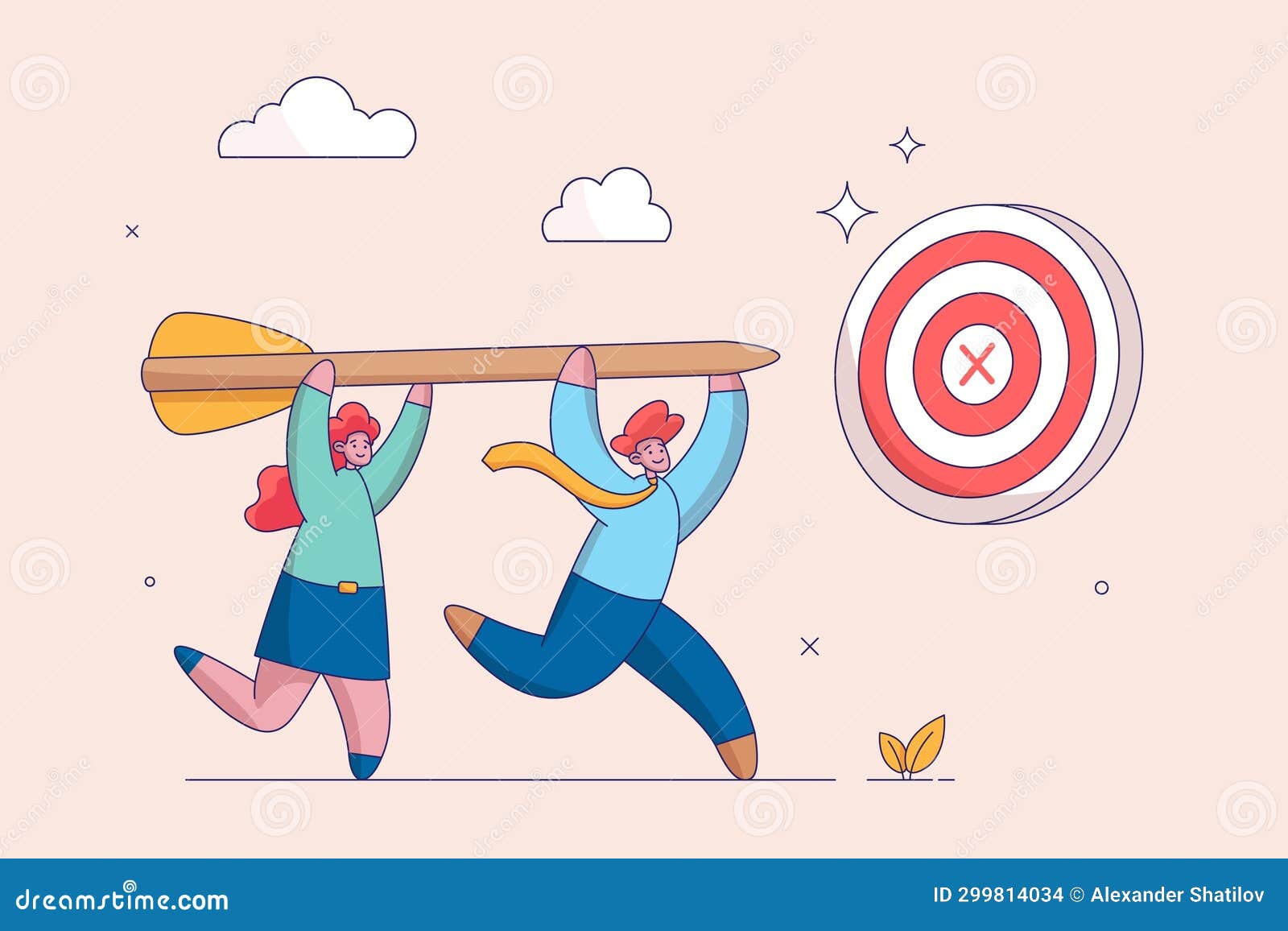 Teamwork Or Corporate Mission Concept Aiming At Target Reaching Goal