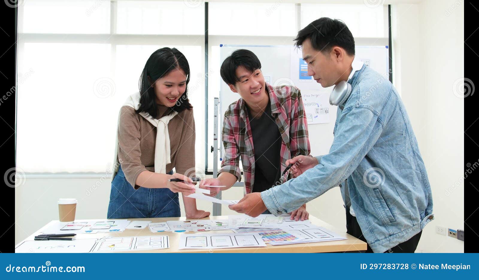 Teamwork of Creative Collaboration, Graphic Designer Planning, Drawing Website Ux Ui for Mobile ...