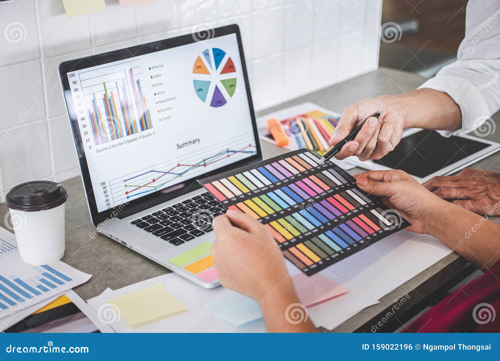 Teamwork of Creative Designers Working on New Project and Choose Color ...