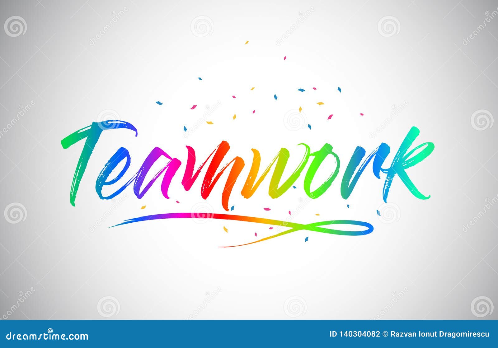 Teamwork Creative Vetor Word Text with Handwritten Rainbow Vibrant ...