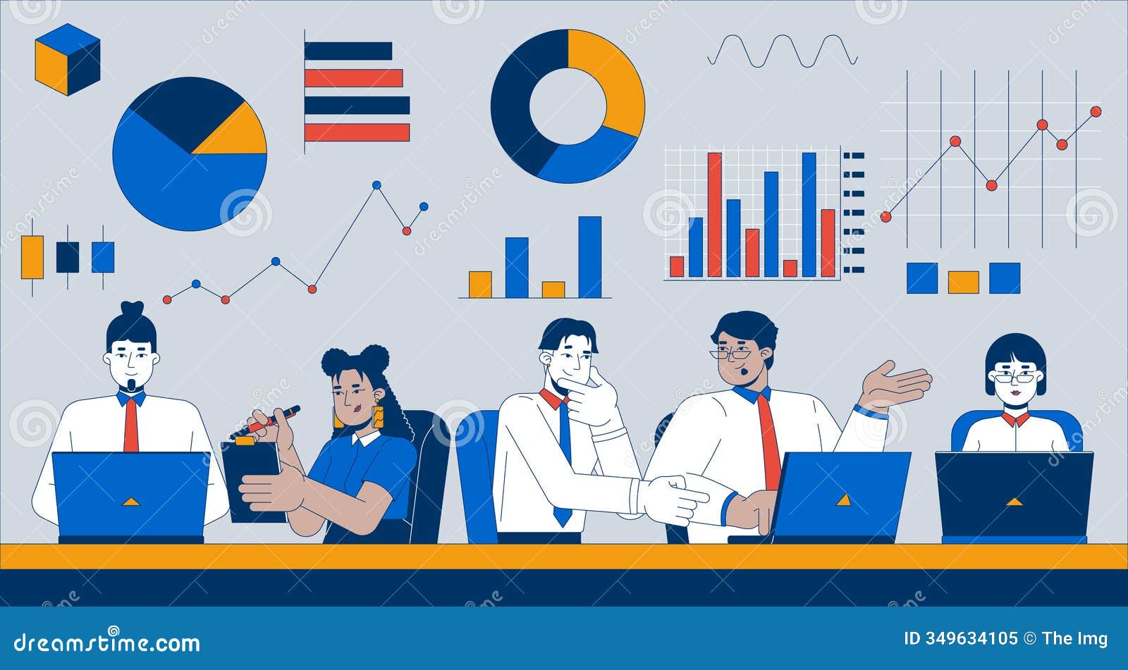 Teamwork Data Analytics Cartoon Vector | CartoonDealer.com #138758955