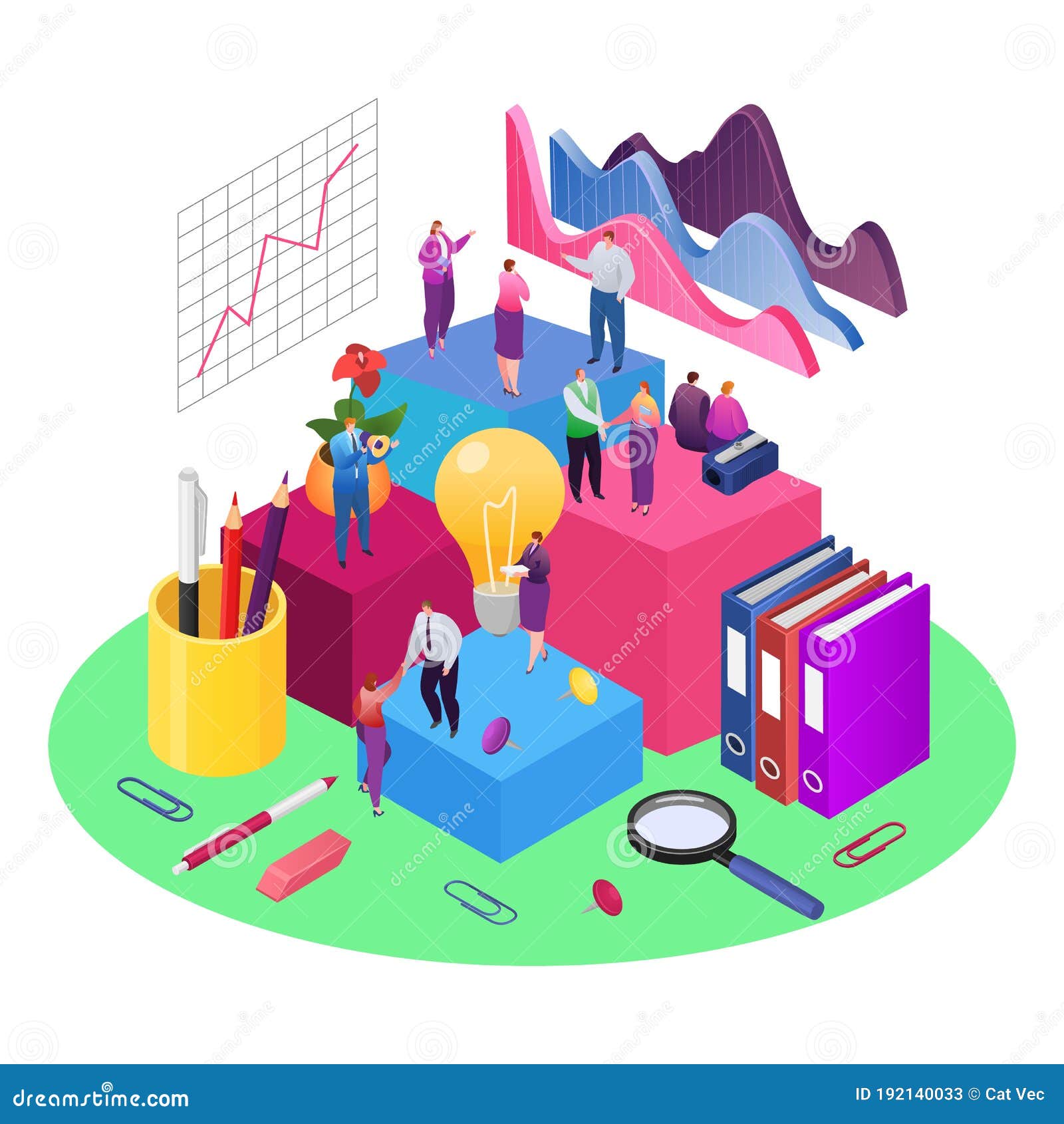 Teamwork and Development Data Analysis Graphs and Data Isometric Vector ...