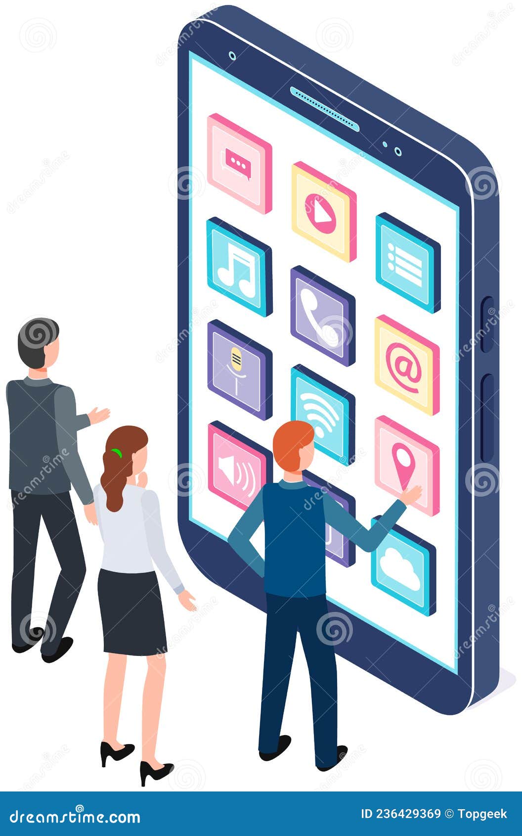 Teamwork with Development of Mobile App. People Looking at Application ...